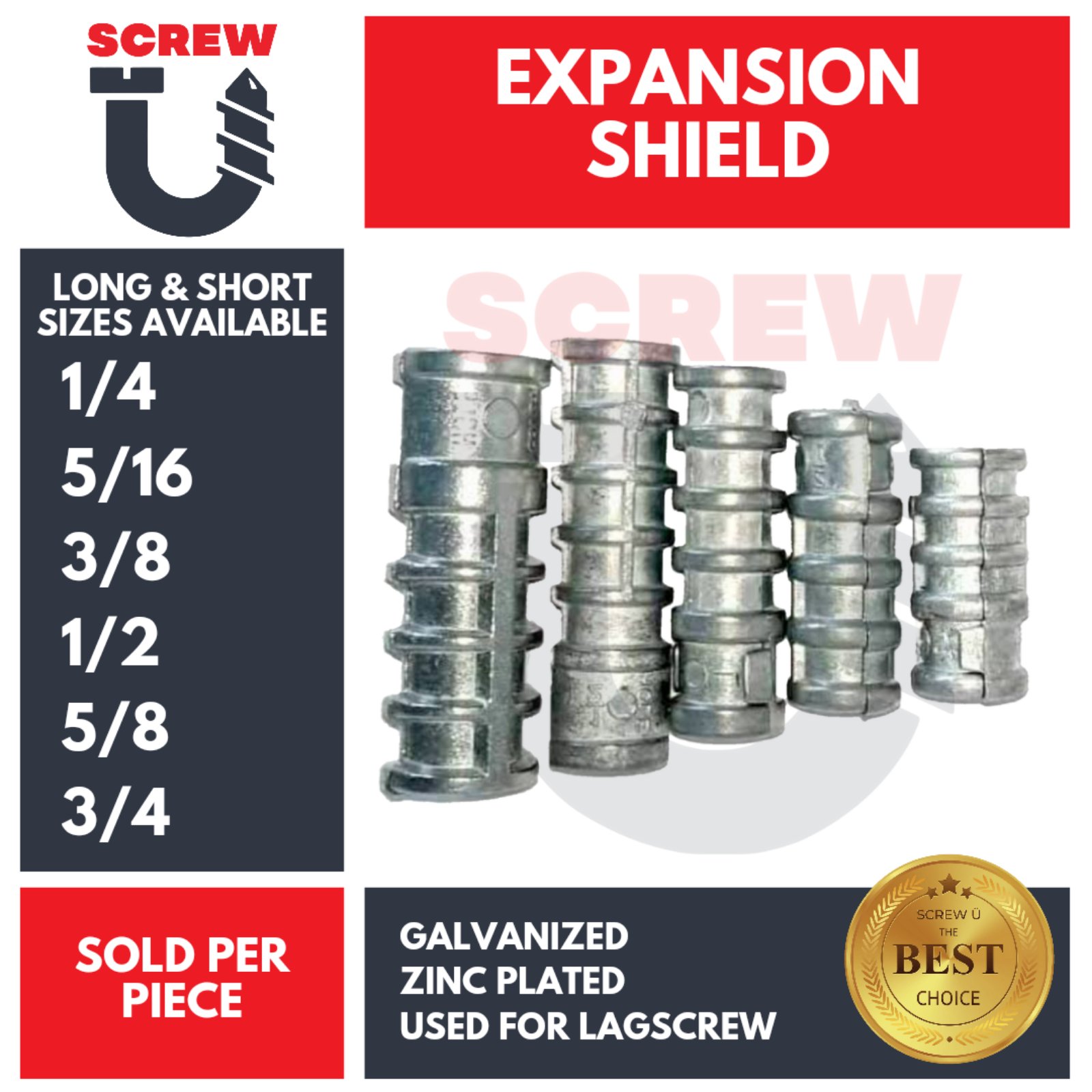 Expansion Shield 1/4, 5/16, 3/8, 1/2 Lag Shield Anchor for Lagscrew ...