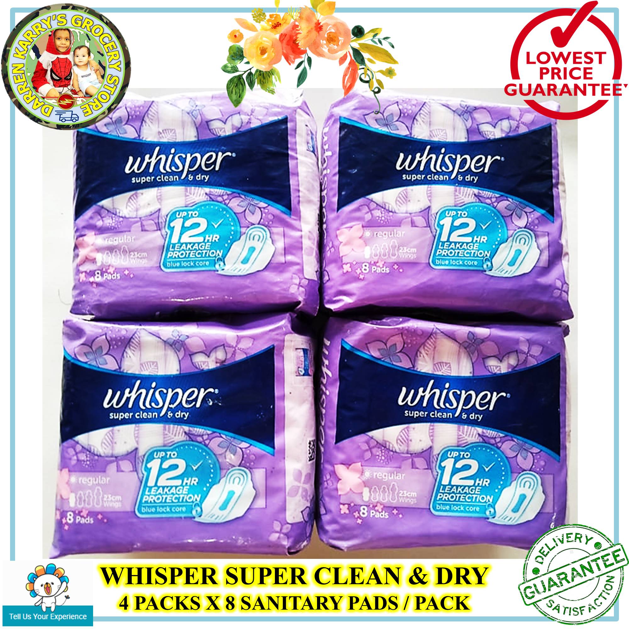Whisper Super Clean & Dry * Sanitary Napkin * Regular with Wings ...