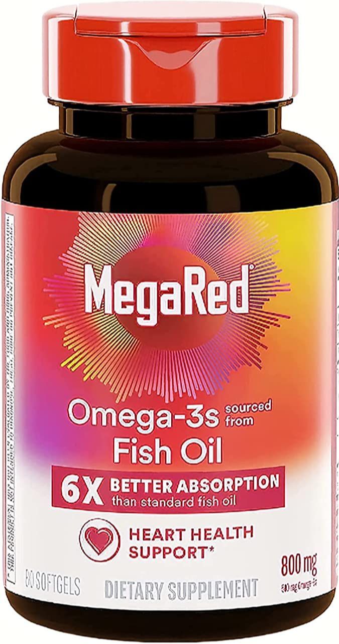 MegaRed Omega-3s Fish Oil Heart Health Support Dietary Supplement 800mg ...