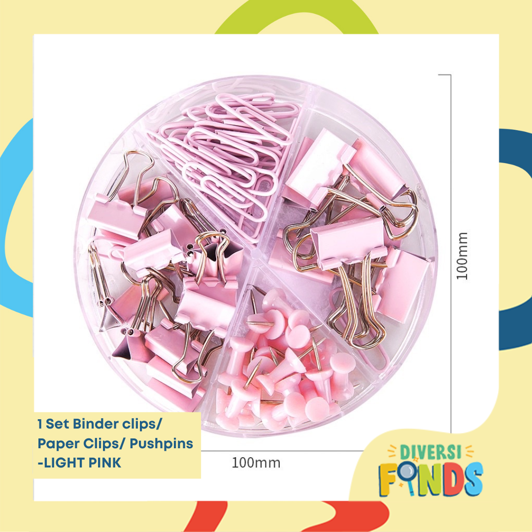 1 Set Binder clips/ Paper Clips/ Pushpins - Light Pink, Blush Purple ...