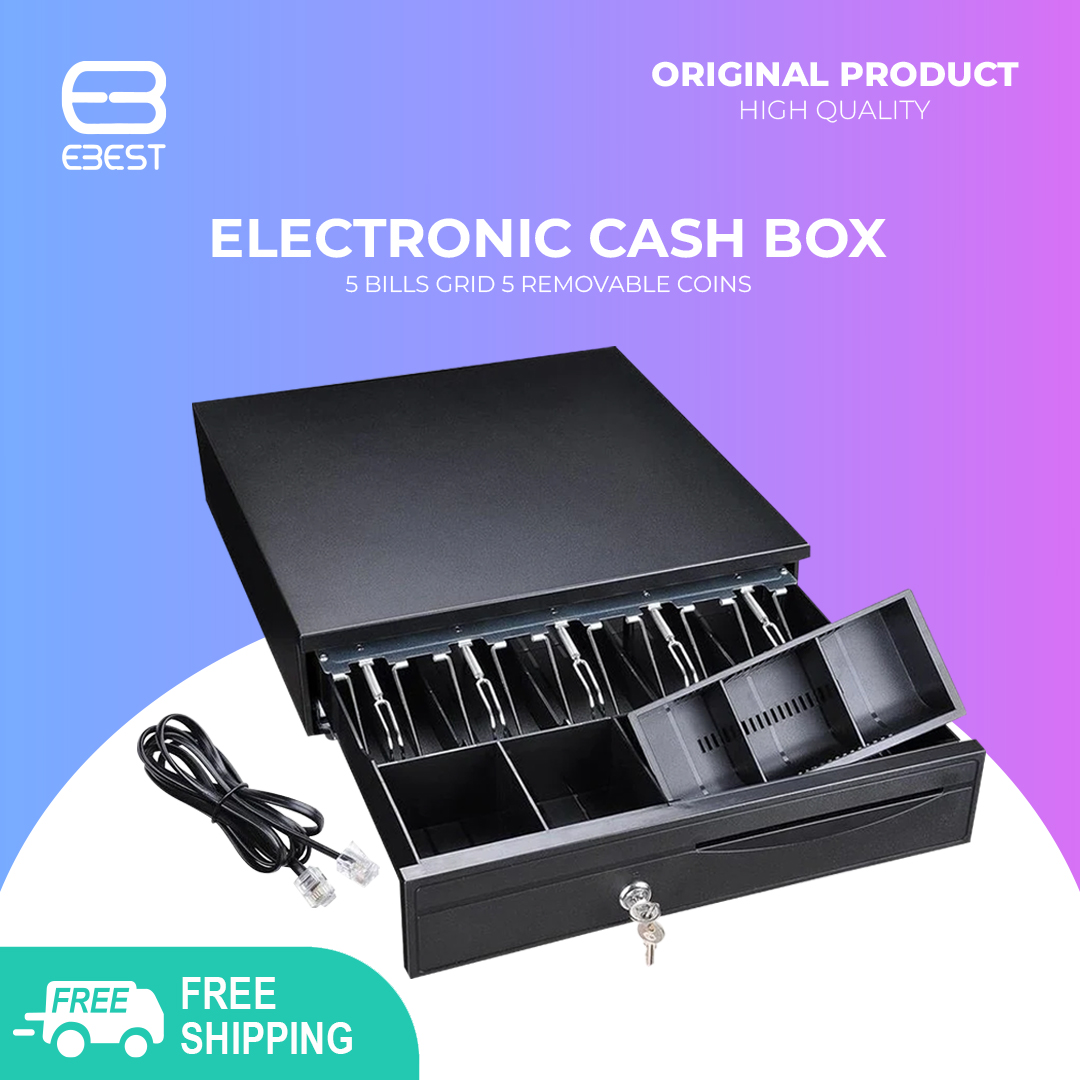 POS Electronic Cash Drawer Box Storage 5 Bills Grid 5 Removable Coins ...