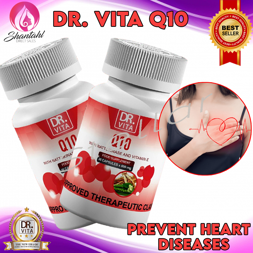Authentic Dr. Vita Q10 with Nattokinase and Vitamin E for Healthy heart 500mg 30 capsules ...