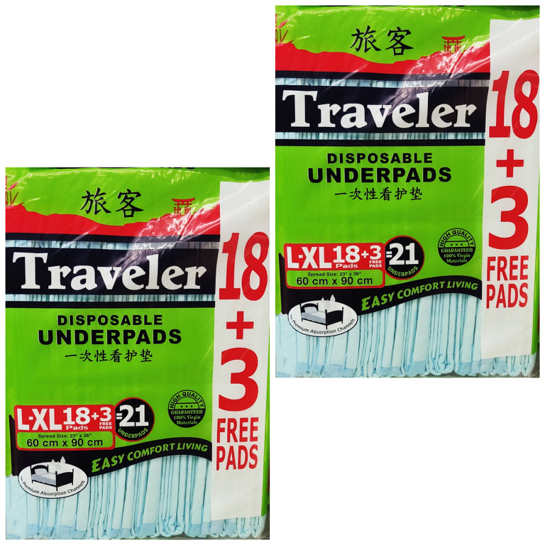 Traveler Disposable Underpads L-XL 18's + 3 FREE Pads by 2 Packs ( 42 ...