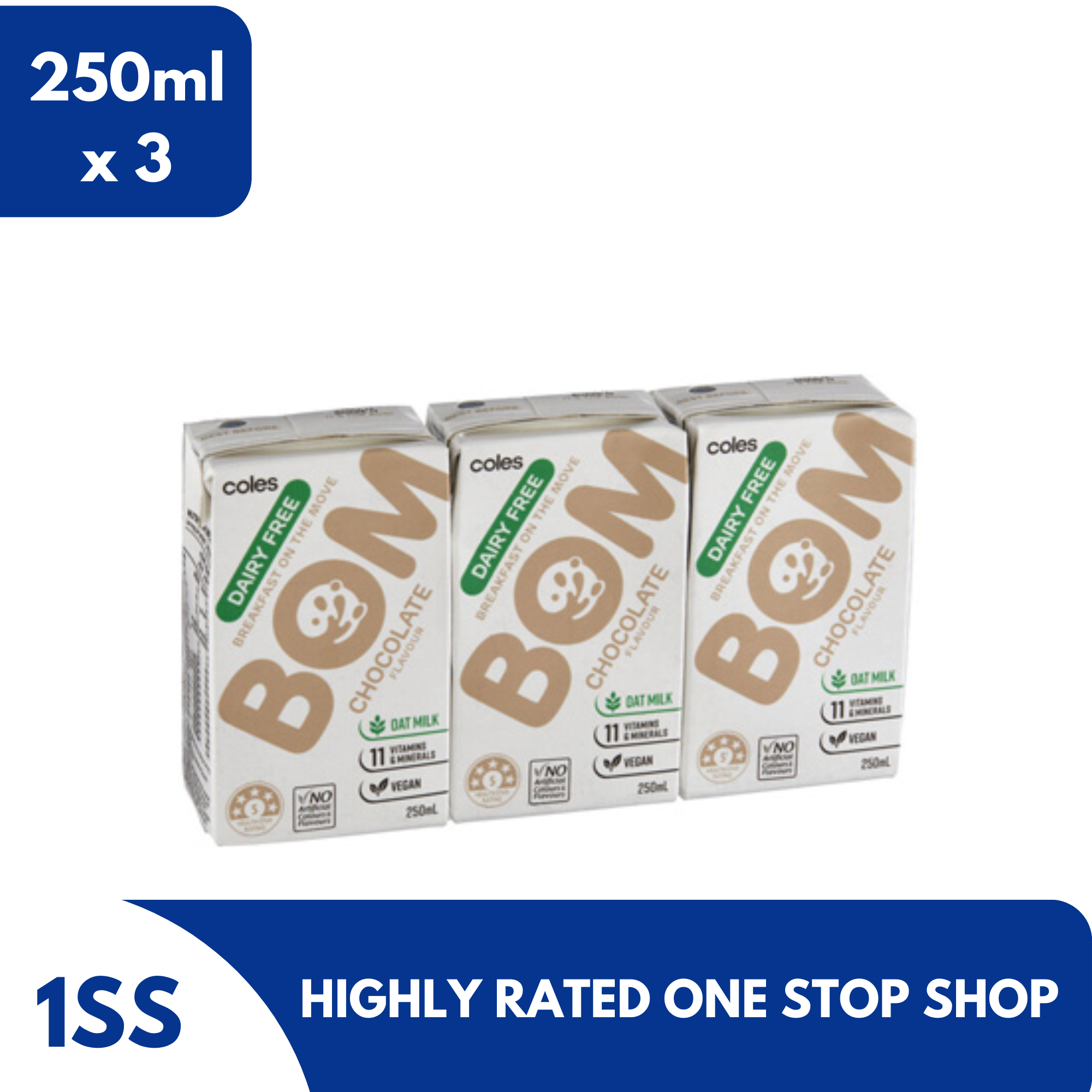 Coles Dairy-Free BOM Chocolate Flavour Liquid Breakfast, 250ml set of 3 ...