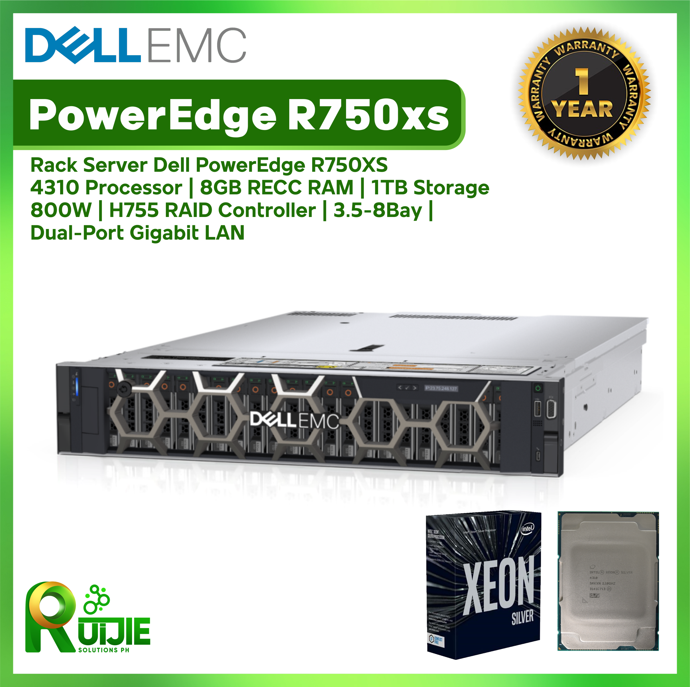 Rack Server Dell PowerEdge R750XS Dell 2U R750XS 4310 | 8GB RECC RAM ...