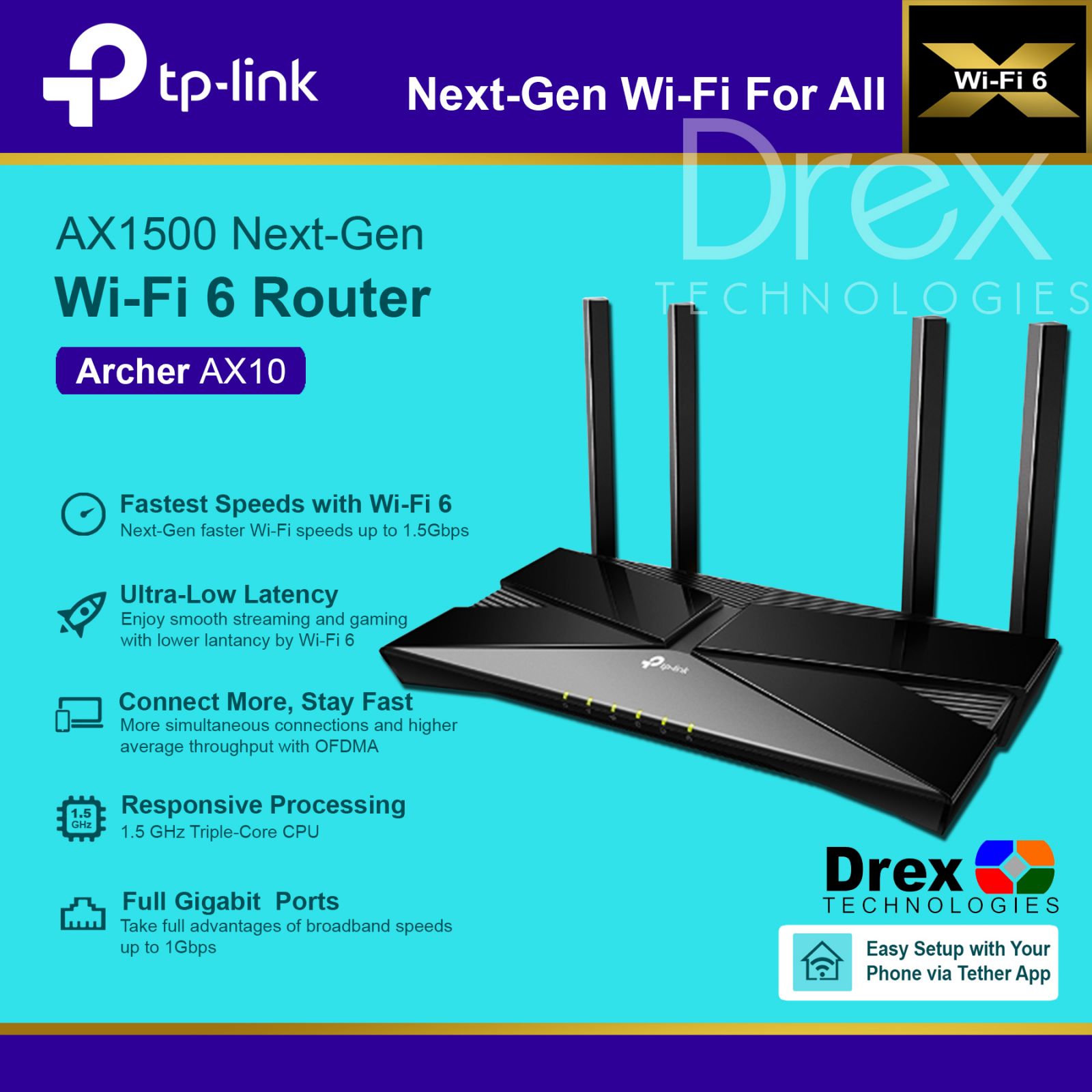 TP-LINK Archer AX10 Next-Gen Wi-fi 6 Router AX1500 Faster Wireless ...