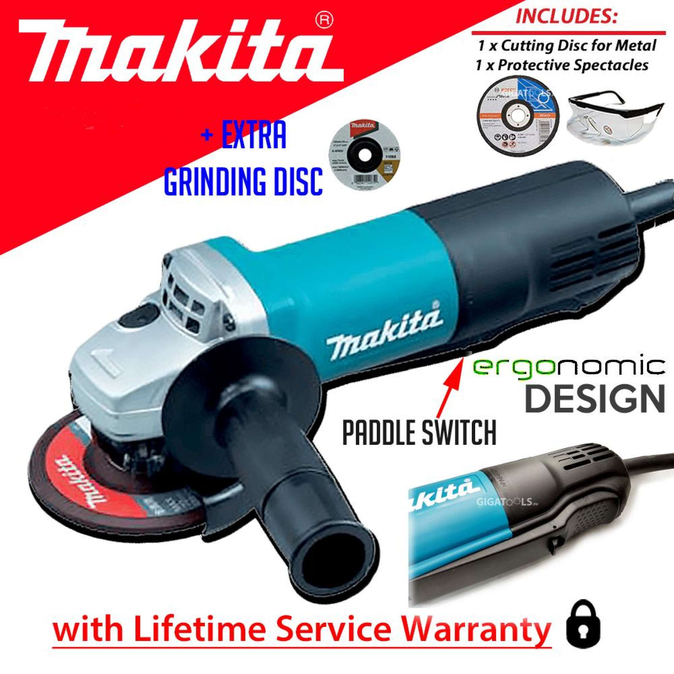 Makita 9556HP Angle Grinder 4" 840W with Paddle Switch, Grinding Disc ...