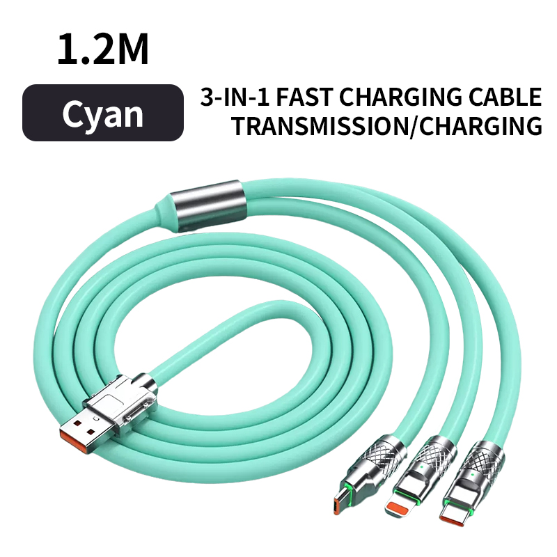 3 IN 1 Luminous Charging Cable 120W 6A Super Fast Charger USB ...