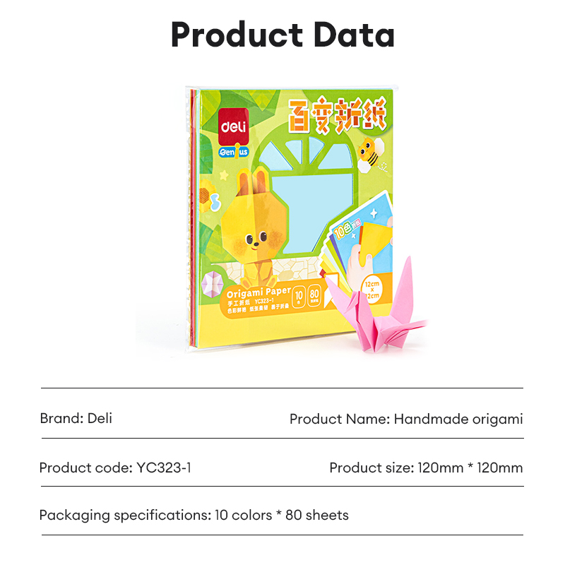 Deli 10 Colors Origami Paper 120x120mm 80 sheets Mixed 1pc YC323-1 ...