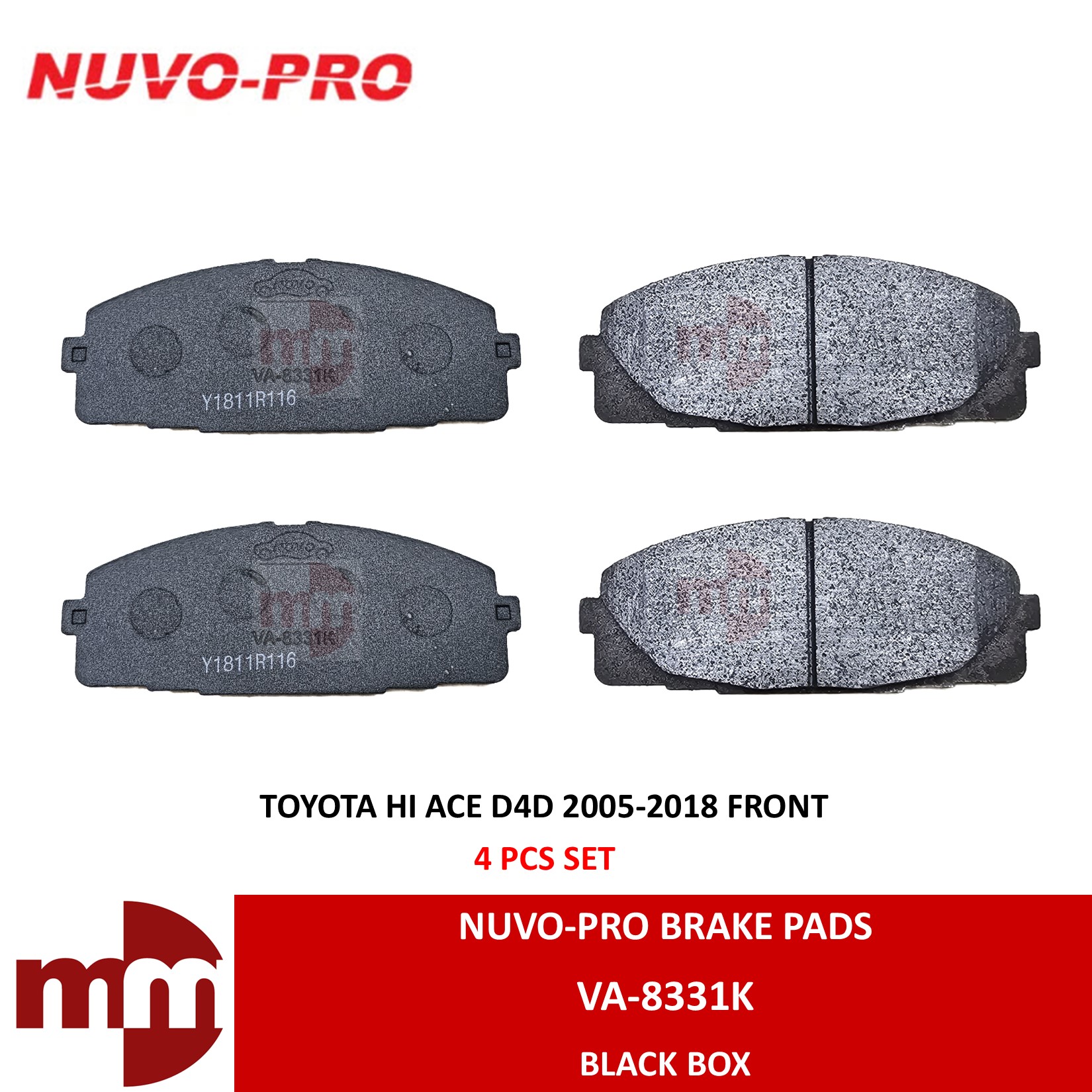 NUVO PRO Brake Pads for TOYOTA HI ACE D4D 2005-2018 Front VA-8331K ...