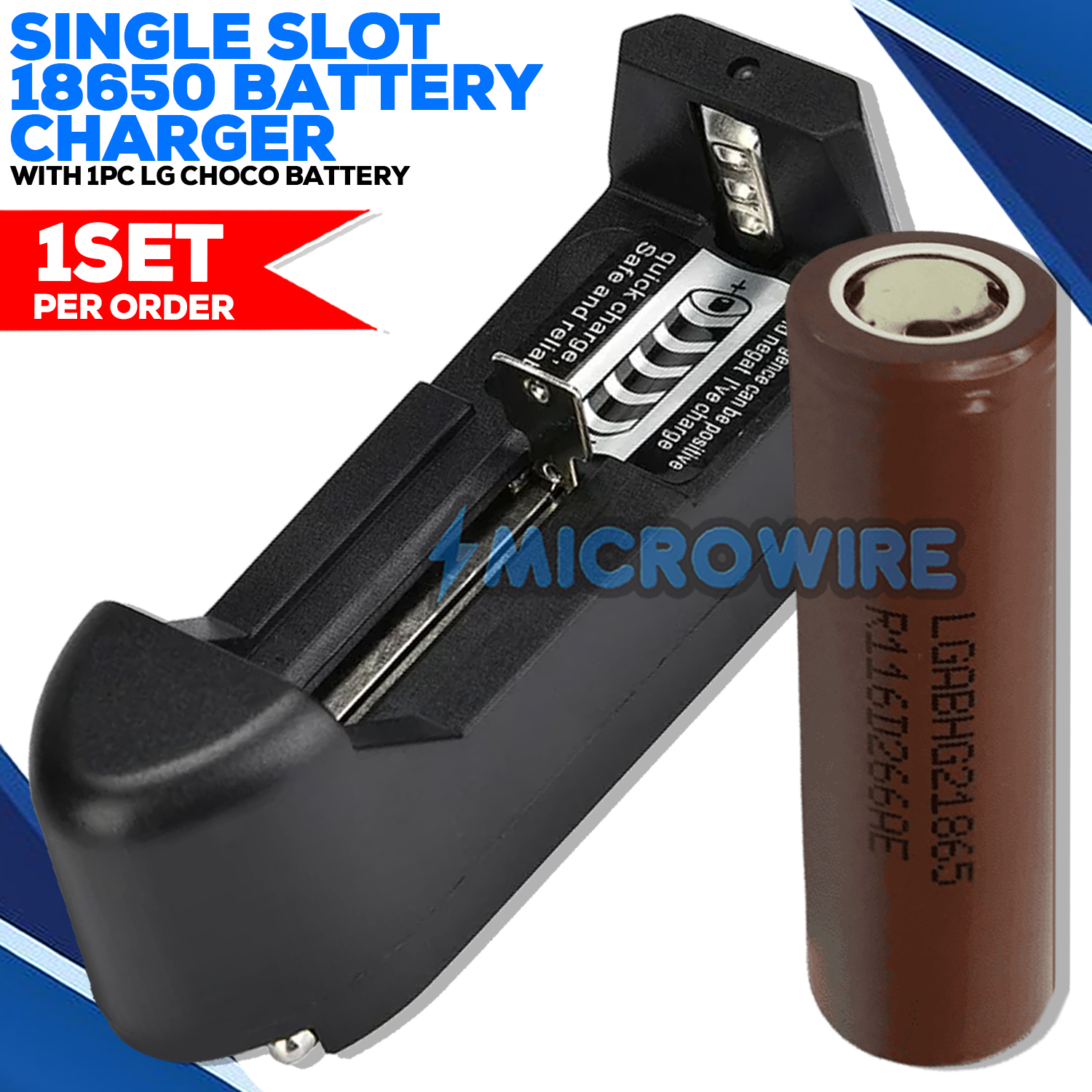LG CHOCO 18650 Rechargeable battery w/ Universal Li-Ion Single Slot ...