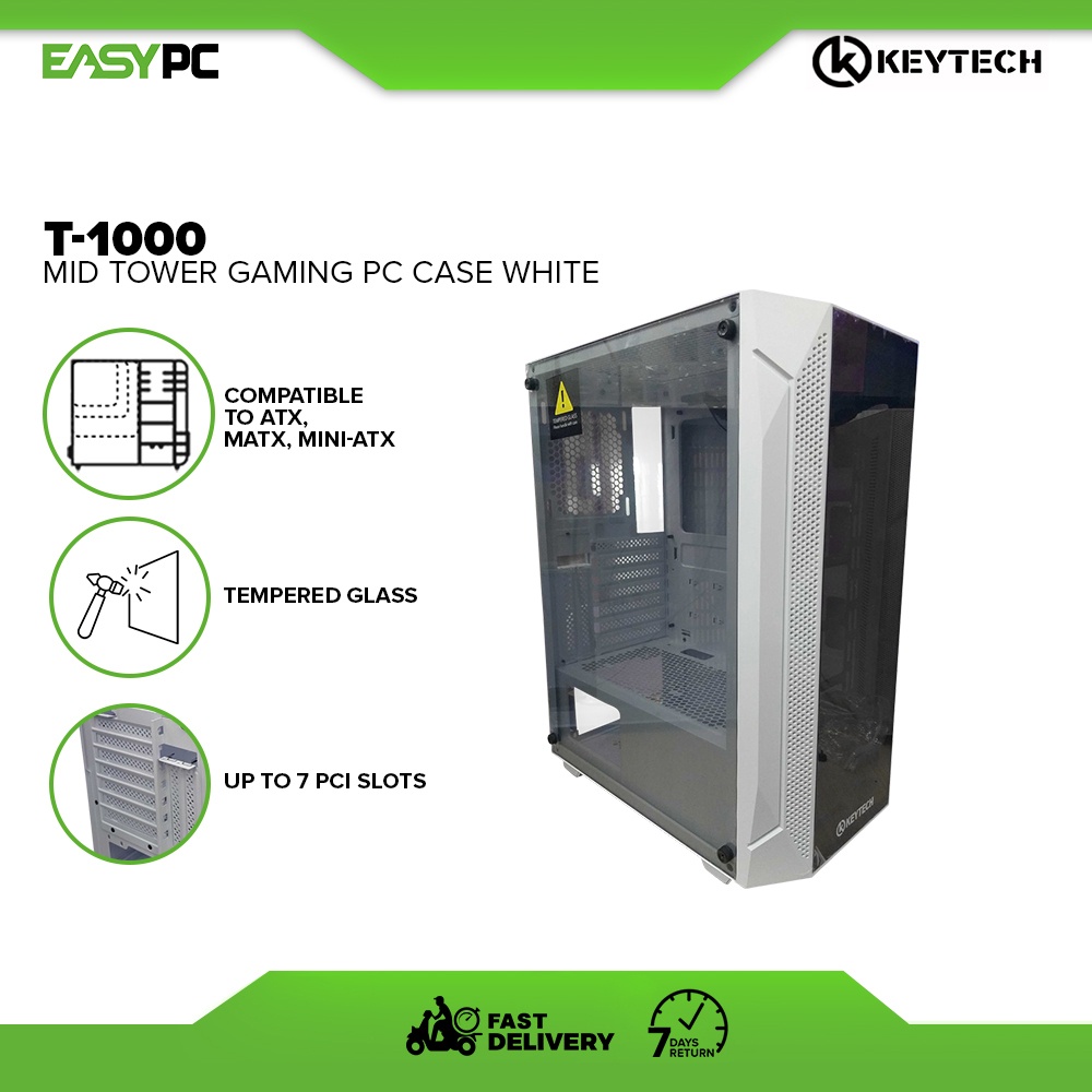 Keytech T1000 Mid Tower Gaming PC Case Black/White, T1000 Mid Tower ...