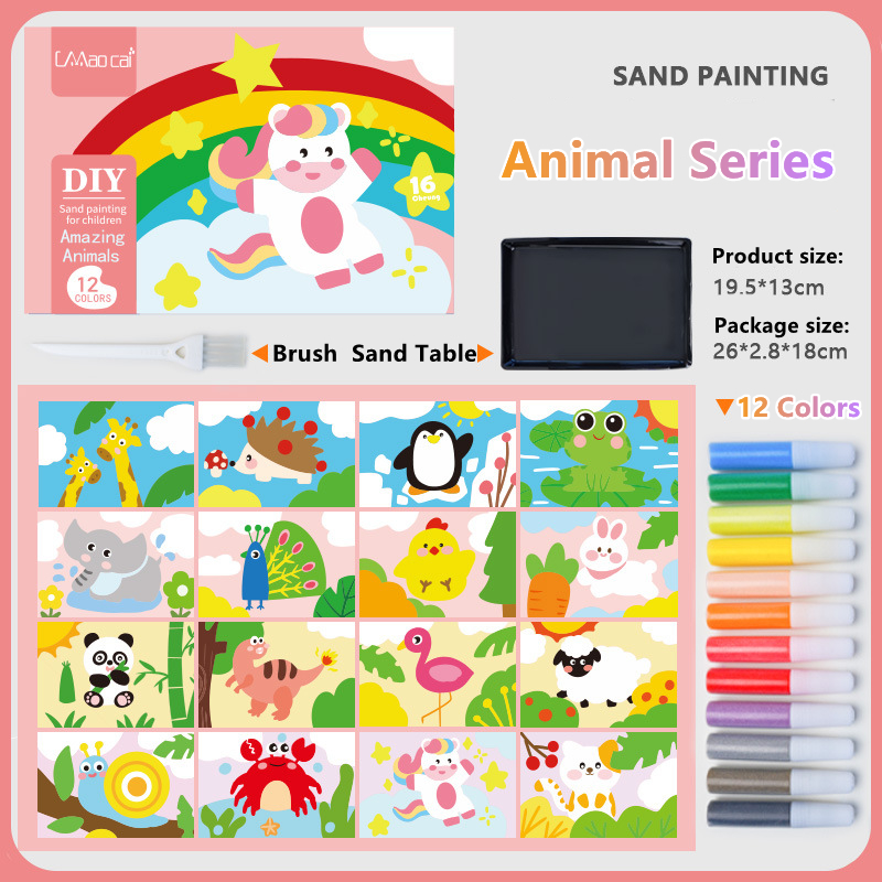 12 Colors DIY Sand Painting Kits for Kids 16 Drawings Box Package ...