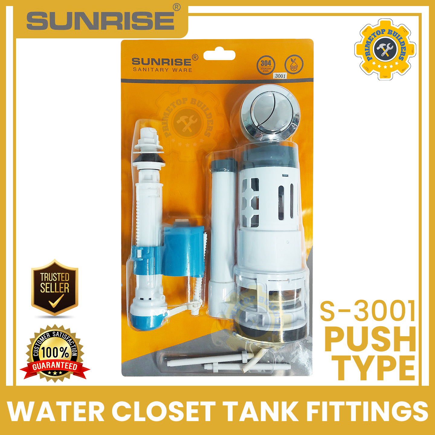 SUNRISE Water Closet Tank Fittings Double Push Button for Toilet Flush ...