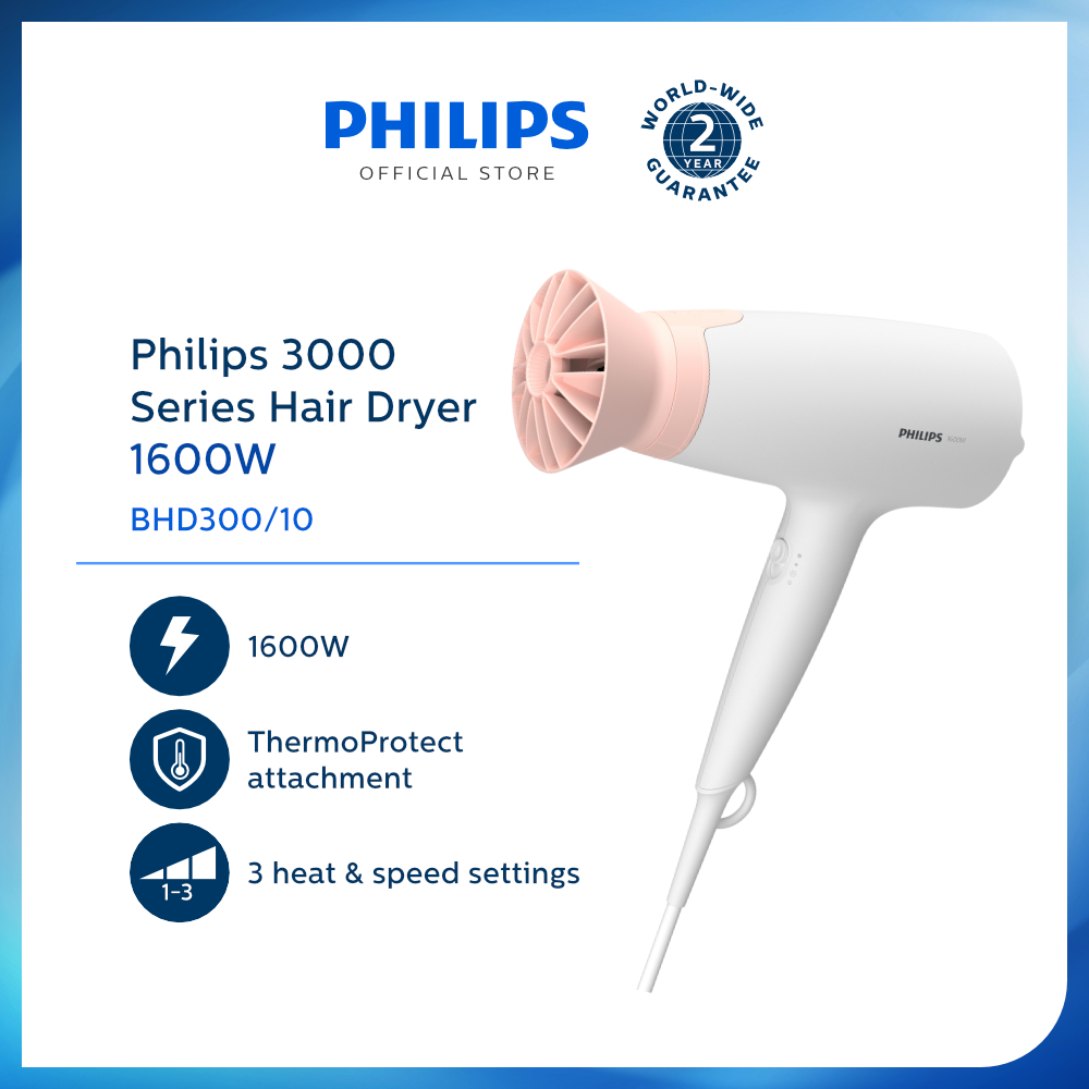 Philips 3000 Series Hair Dryer, 1600W BHD300/10 with ThermoProtect Technology | Lazada PH
