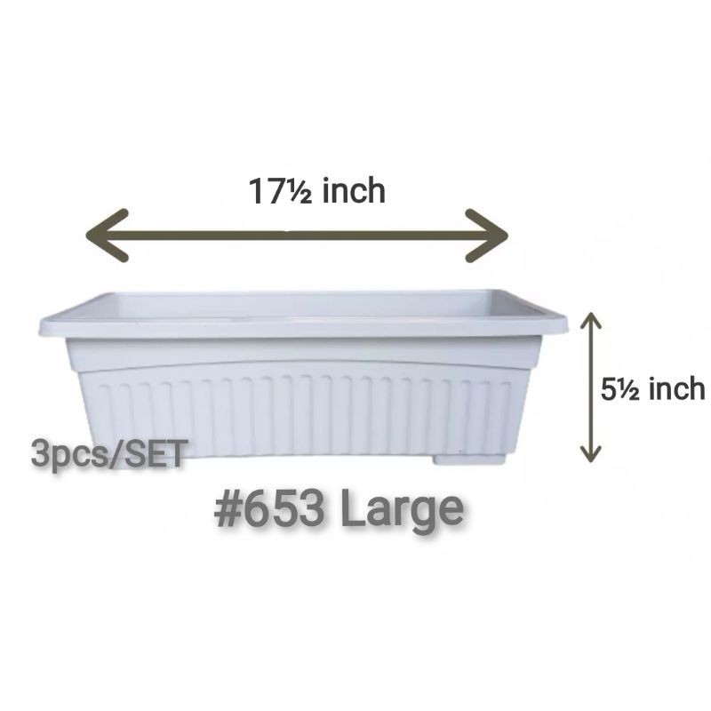 3pcs/SET Plastic Rectangular Flower Pot White Paso For Sale Large #653 ...