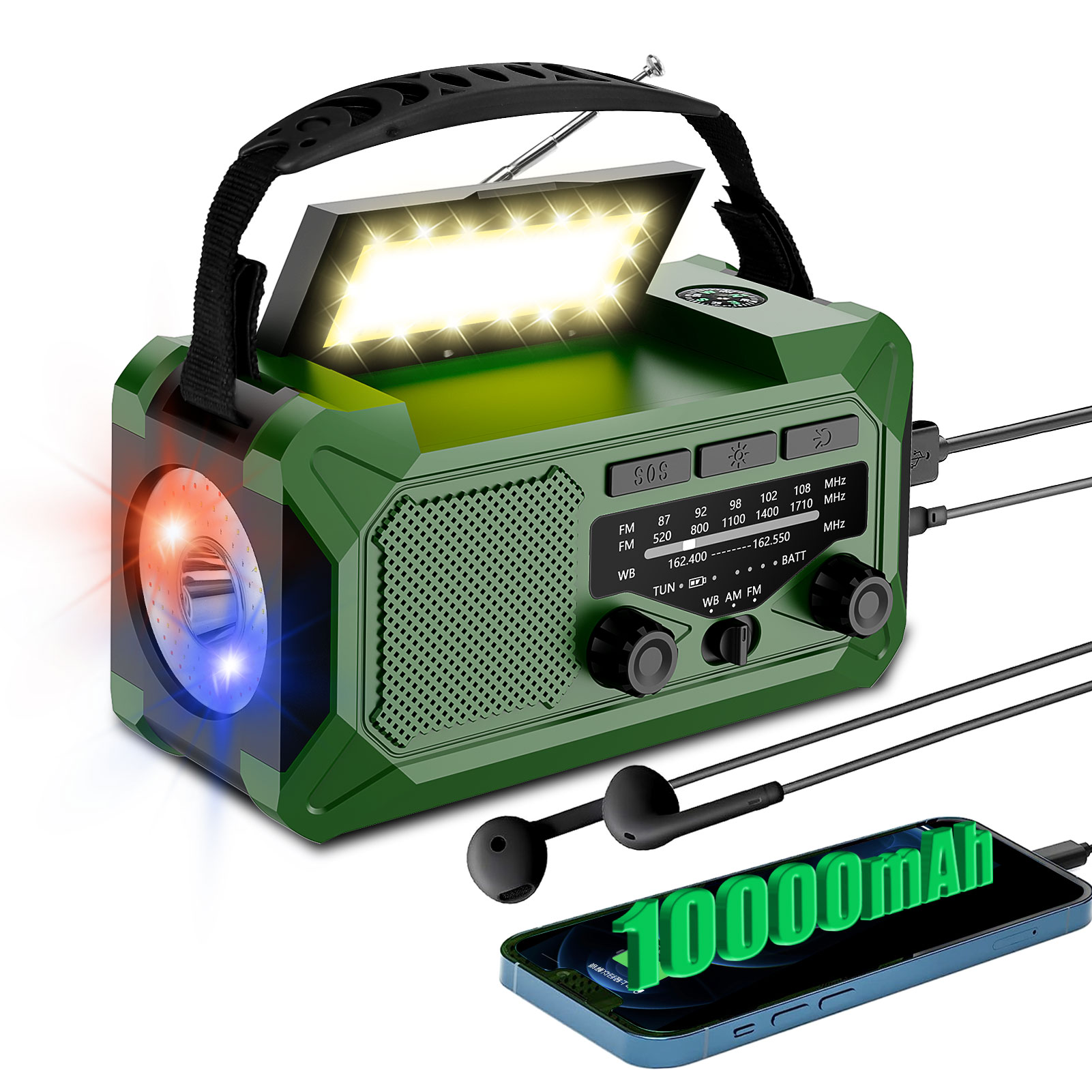 LED Portable Radio AM/FM 10000mAh Solar Radio Charger Flashlight ...