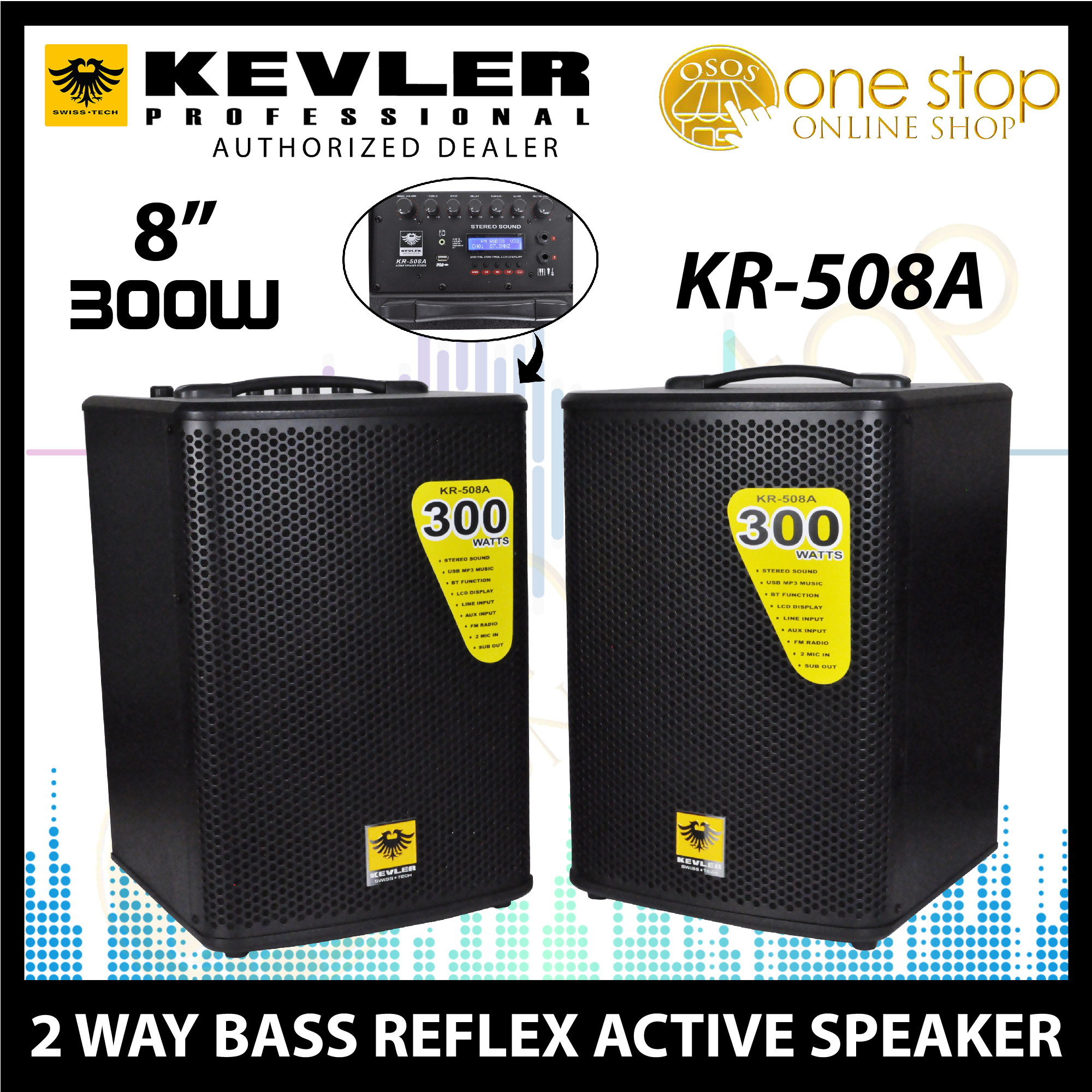 Kevler 8" Active Speaker System 2 Way Bass Reflex KR-508A •OSOS ...