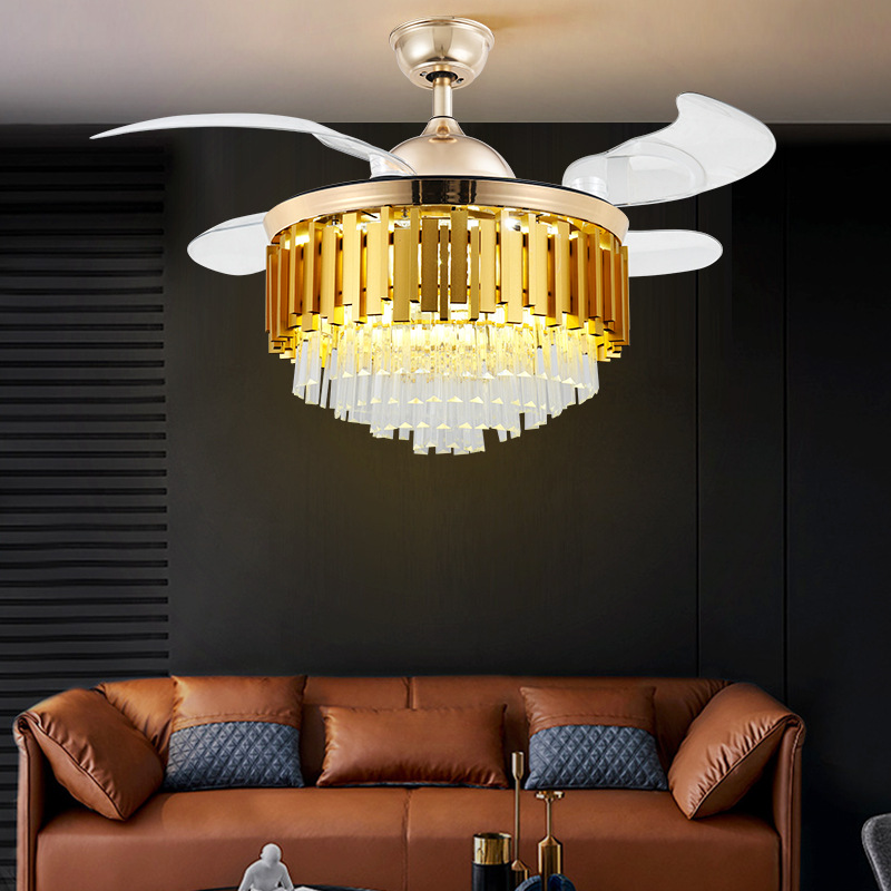 Sunshine Ceiling Fan Light 42'' Luxury Crystal Chandelier Invisible Fan ...