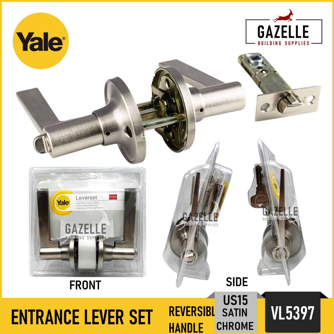 Yale Tubular Entrance Lever Lockset Leverset Door Lever Wave Handle ...
