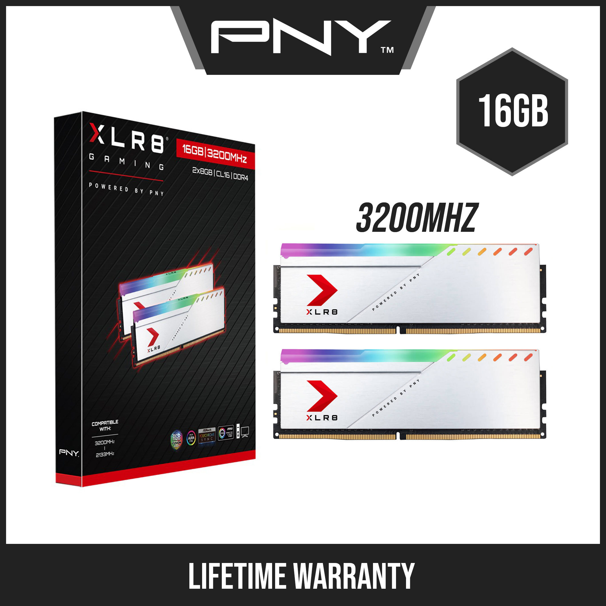PNY XLR8 Gaming EPIC-X 2X8GB (16GB) 3200MHZ Silver Dual Channel Desktop ...