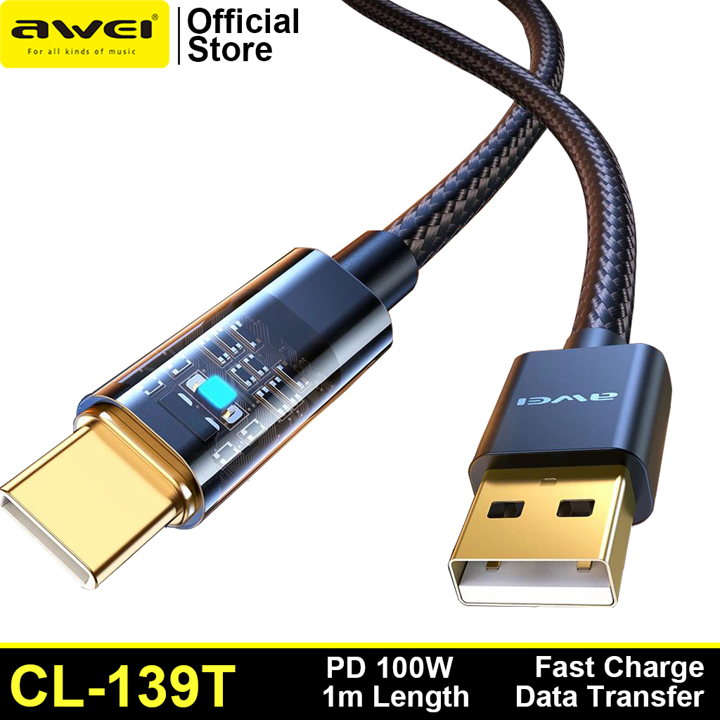 Awei CL-139T Smart Fast Charging Type-C Cable Transparent Shell PD100W ...