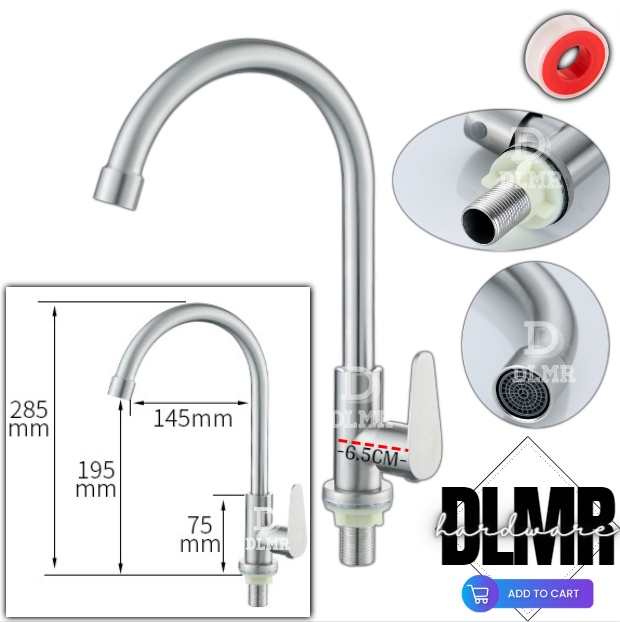 1PCS Stainless Steel Gooseneck Faucet Deck Mounted (FLEXCO) SUS304 1079 ...