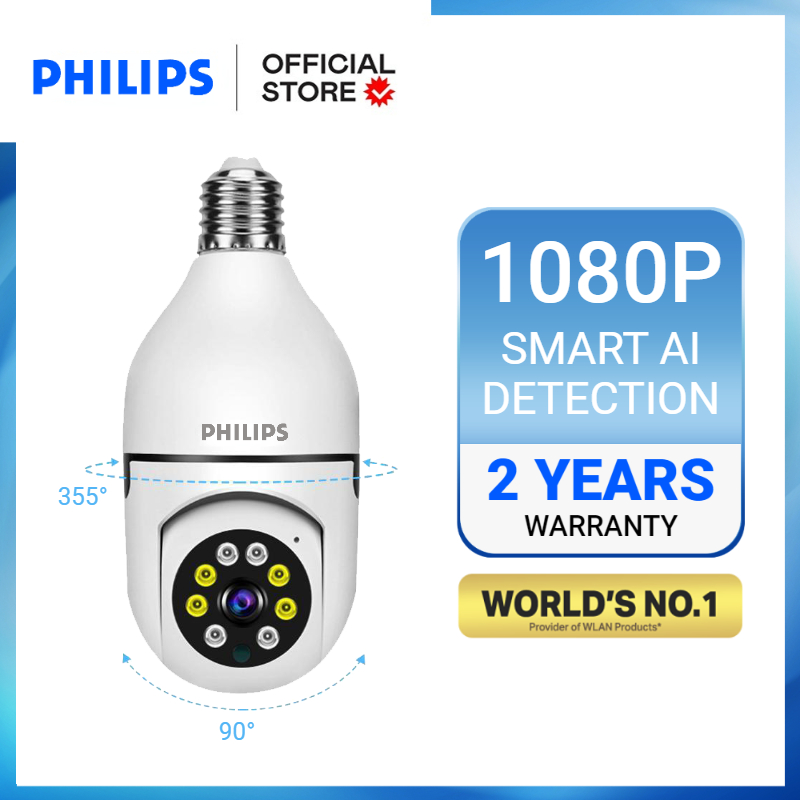 PHILIPS 1080P CCTV Bulb Camera 360° Rotate Auto Tracking Smart Camera ...
