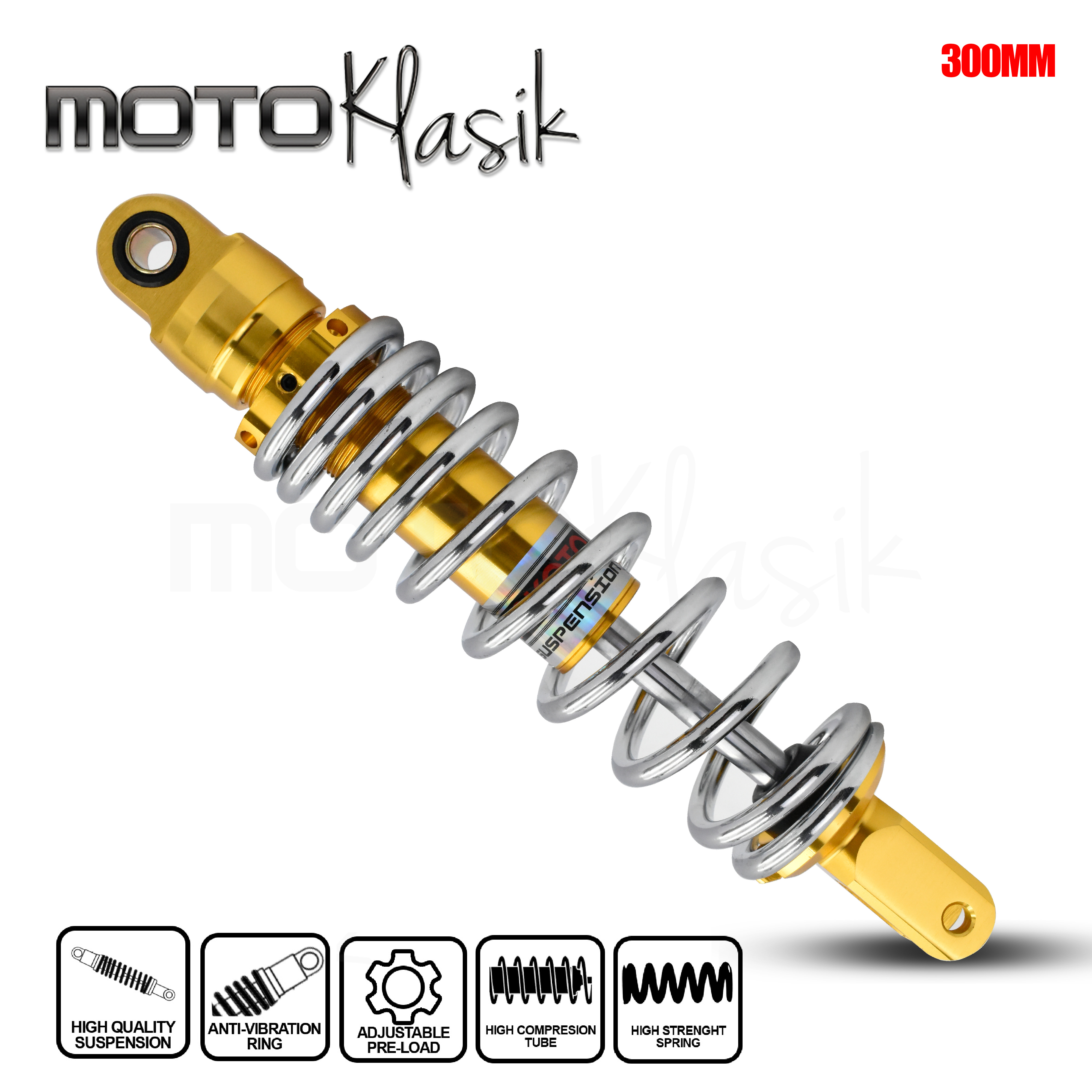 MOKOTO MIO HIGH SUSPENSION REAR SHOCK ABSORBER 300MM UNIVERSAL FOR MIO ...