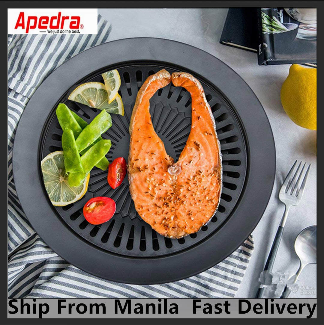 Smokeless Gas Stove Top Round BBQ Plate - 13 Inches Non-Stick Indoor ...