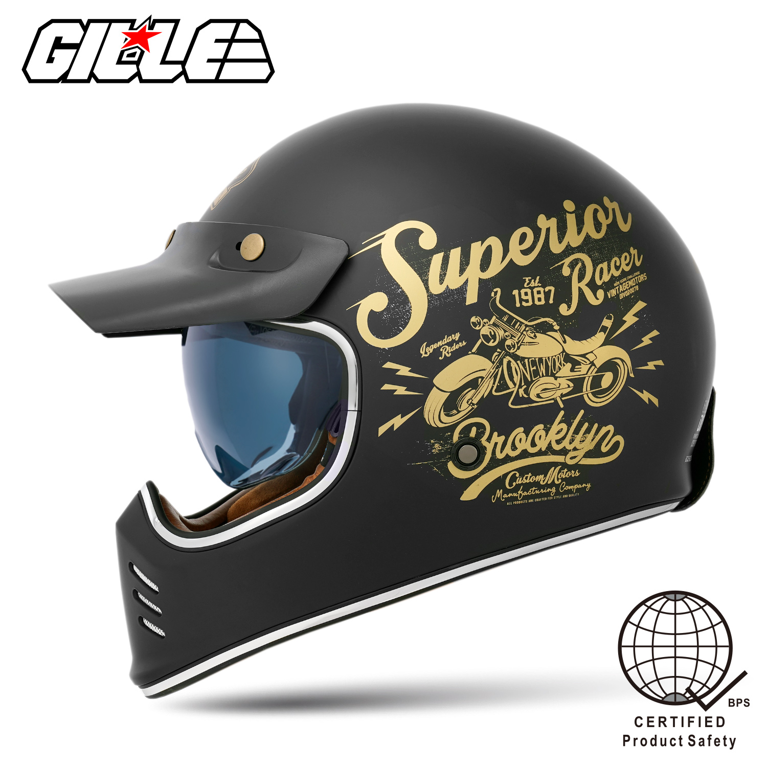 Gille SUPERIOR Classic Retro Full Face Helmet Single Visor Vintage ...