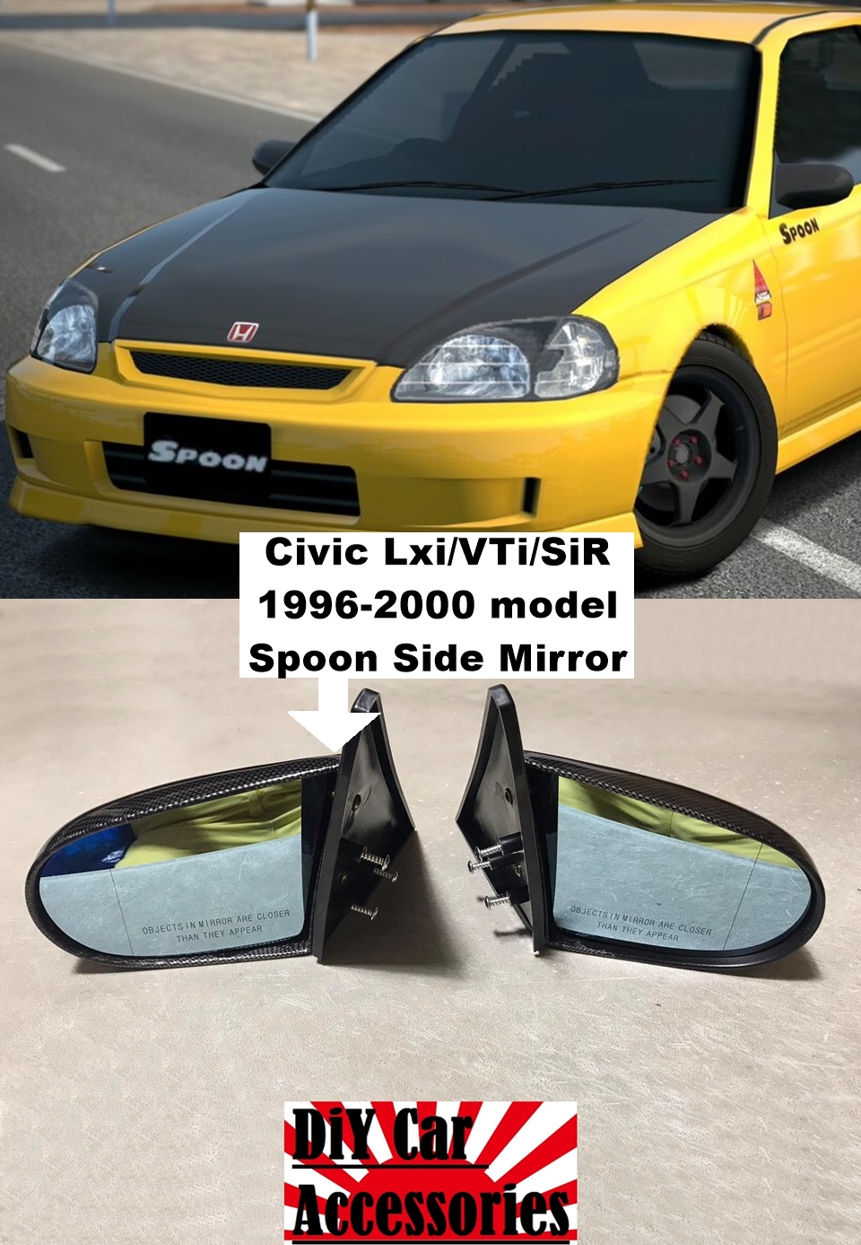 Civic Lxi/VTi/SiR 1996-2000 Spoon side miror (Carbon Black) | Lazada PH