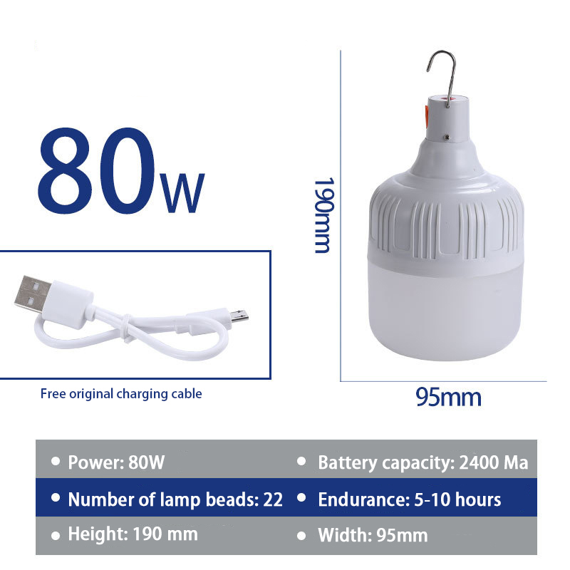 New 40w 60W 80W Led Rechargeable Bulb Mobile Home Power Outage Energy ...