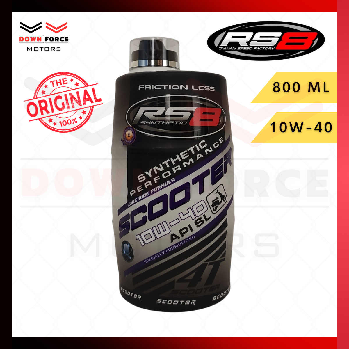 RS8 Scooter 10W-40 Synthetic Performance Motor Oil (0.8L) (800ml) API SL PAO Base Engine Oil ...