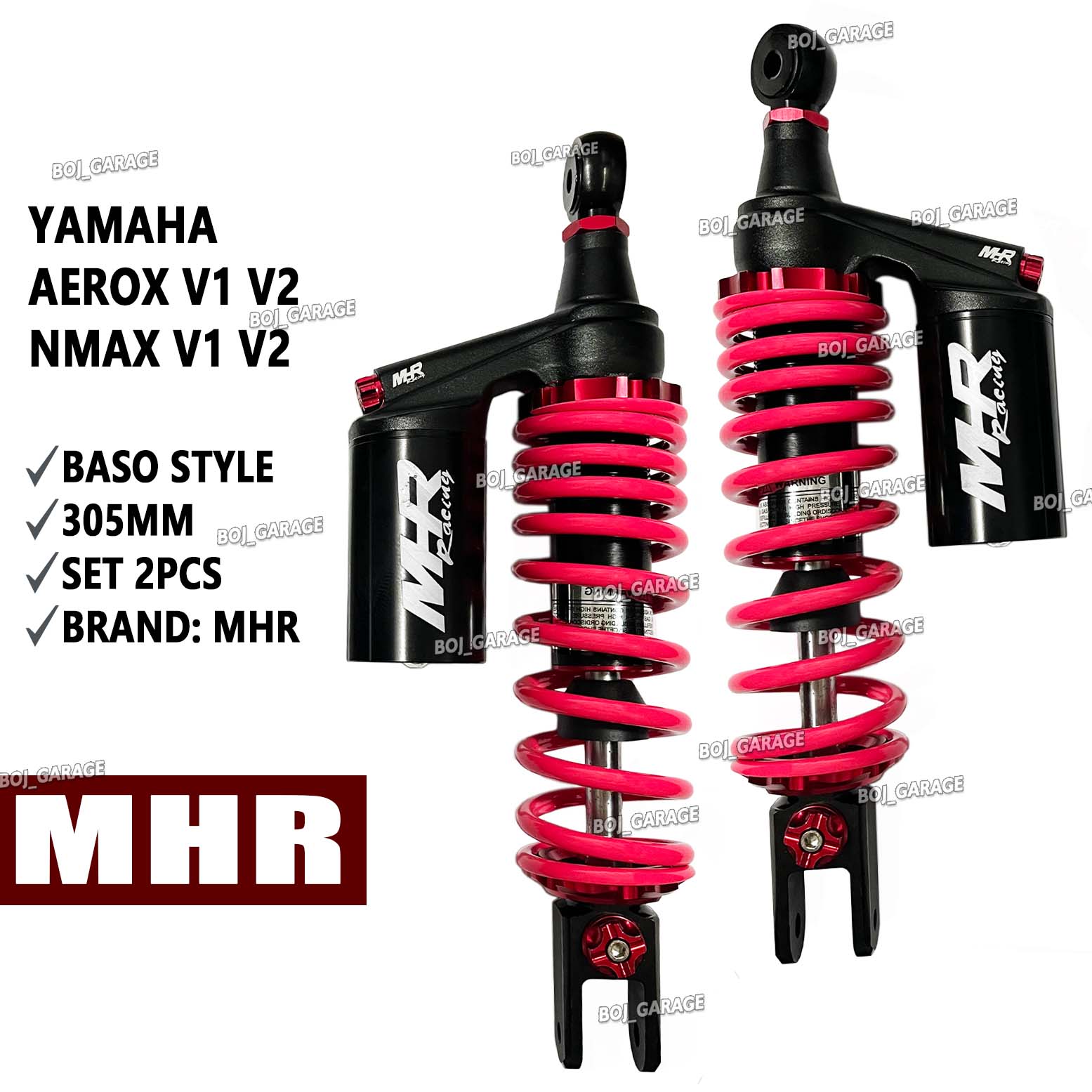 NMAX AEROX V1 V2 REAR SHOCK ABSORBERS BLACK PINK 2PCS WITH BASO ...