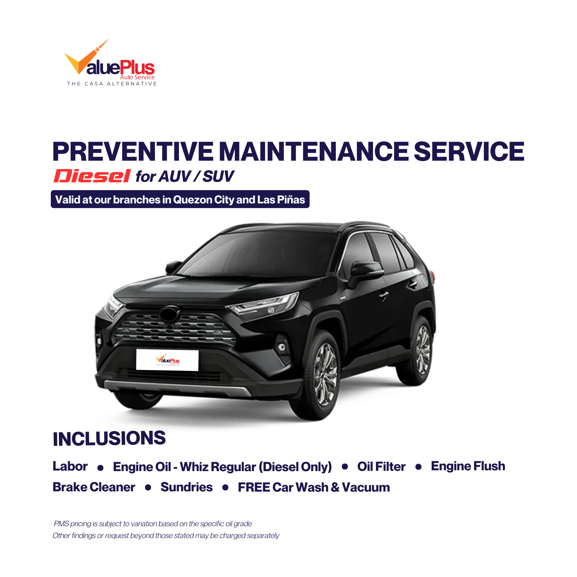 Preventive Maintenance Service (PMS) - Regular Oil Package for SUV/ AUV ...