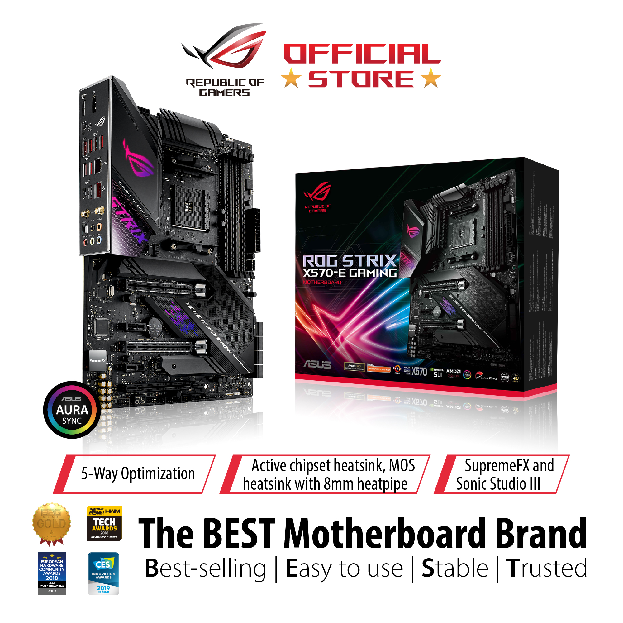 ASUS ROG STRIX X570-E Gaming ATX Motherboard, AMD, AM4, Ryzen 3000, 16 ...