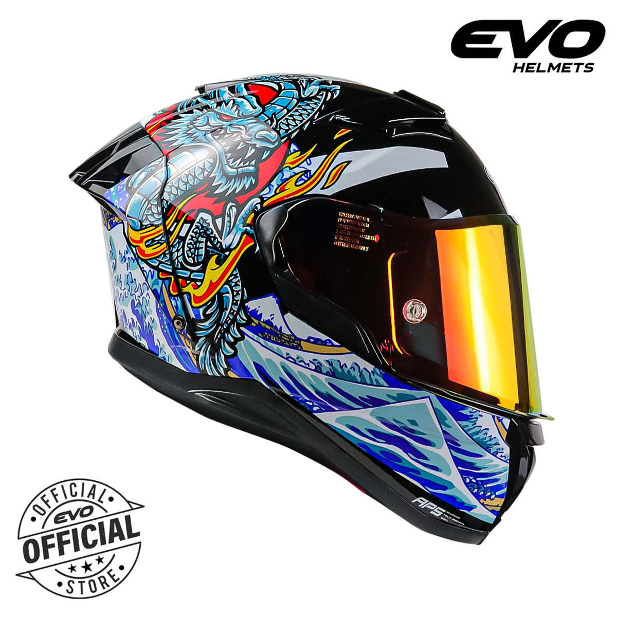 EVO XT-300 Oriental Dragon Full Face Dual Visor Helmet With Free Clear ...