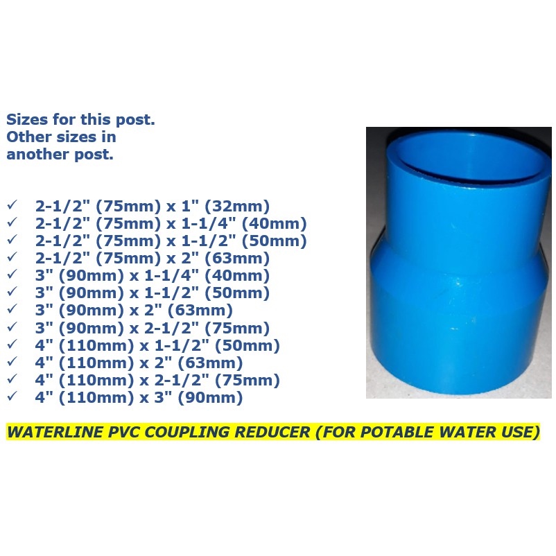 WATERLINE PVC COUPLING REDUCER (FOR POTABLE WATER USE) - 2-1/2 (75mm) x ...