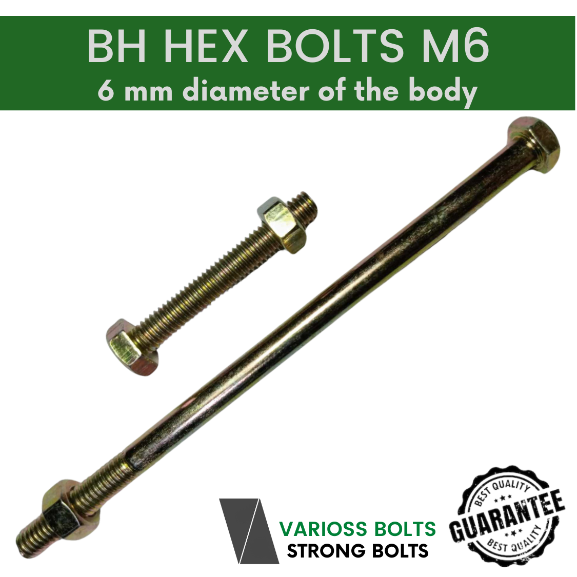 BH.M6 or 6 mm diameterHex Bolt Bolts, Lengh from 8 mm to 200 mm, Thread ...