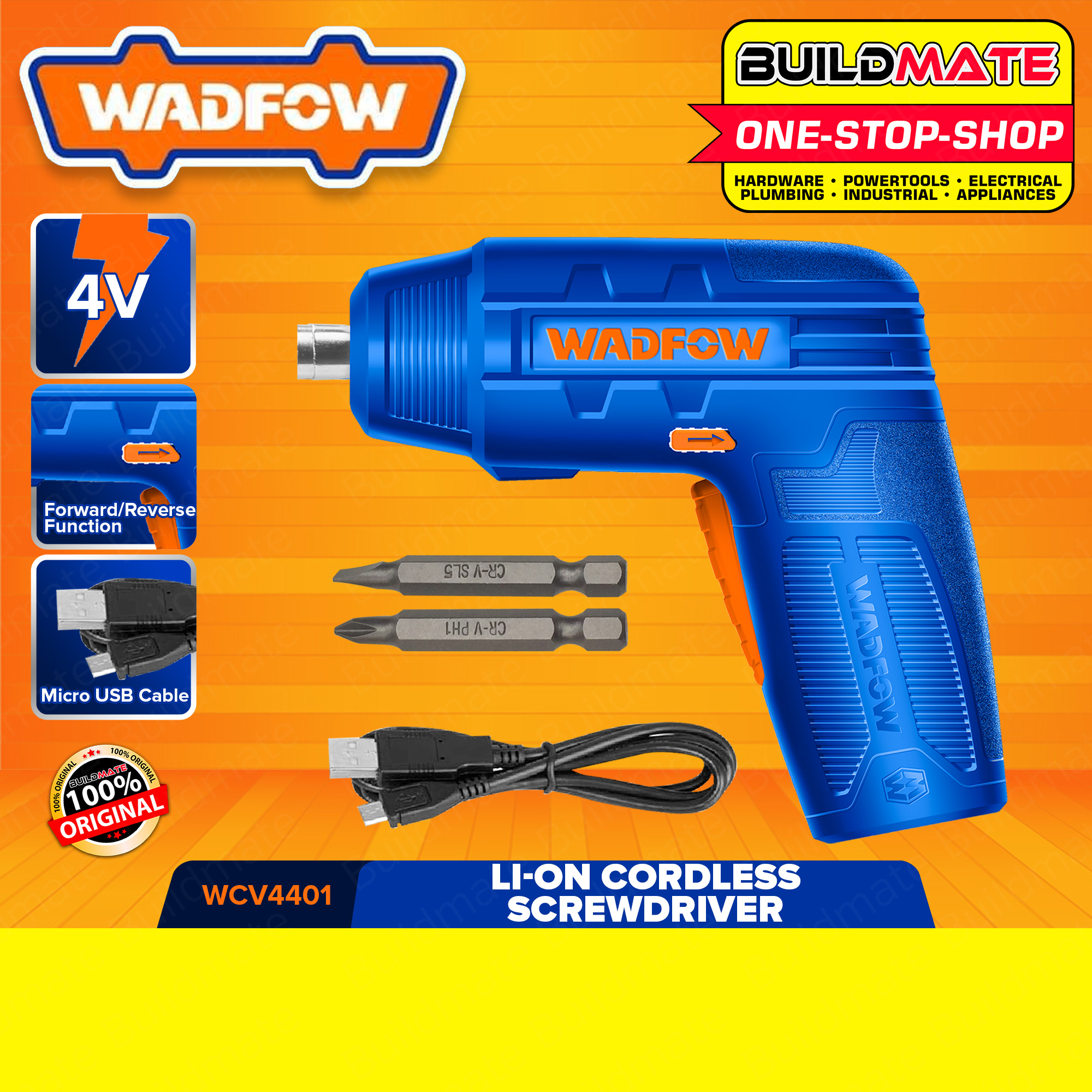 WADFOW Lithium-Ion Li-Ion Cordless Screwdriver 4V Rechargeable Handheld ...