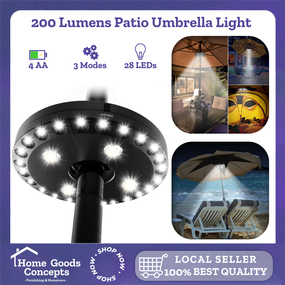 Patio Umbrella Light 3 Brightness Modes Cordless 28 LED Lights at 200 ...