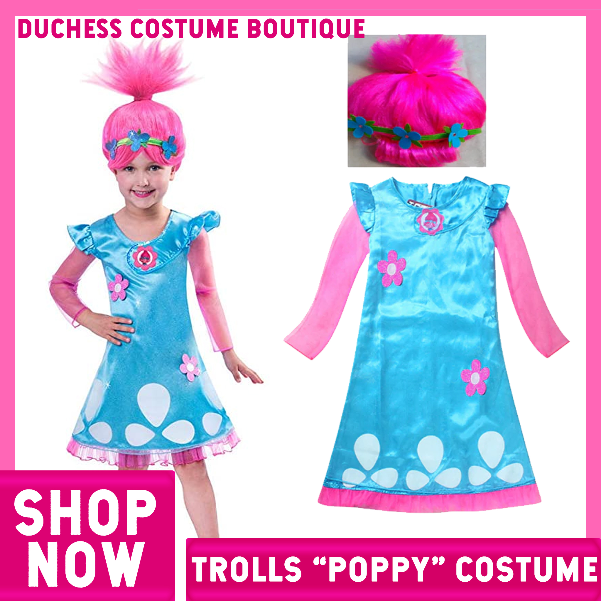 POPPY TROLLS Costume with Wig Girls Halloween Costume | Lazada PH