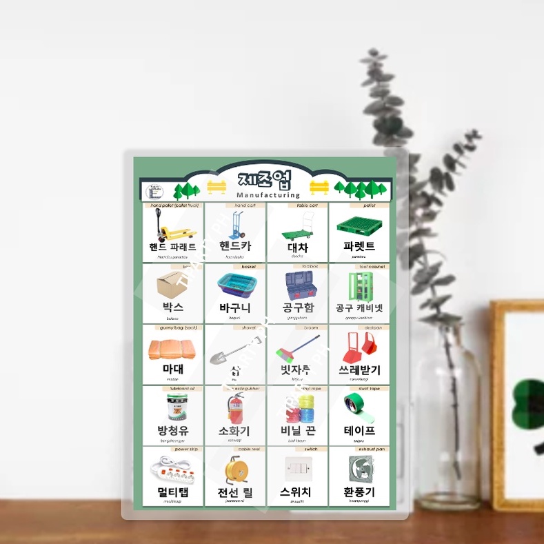 Korean Laminated Chart , Korean Vocabulary for Beginners (A4); Colorful ...