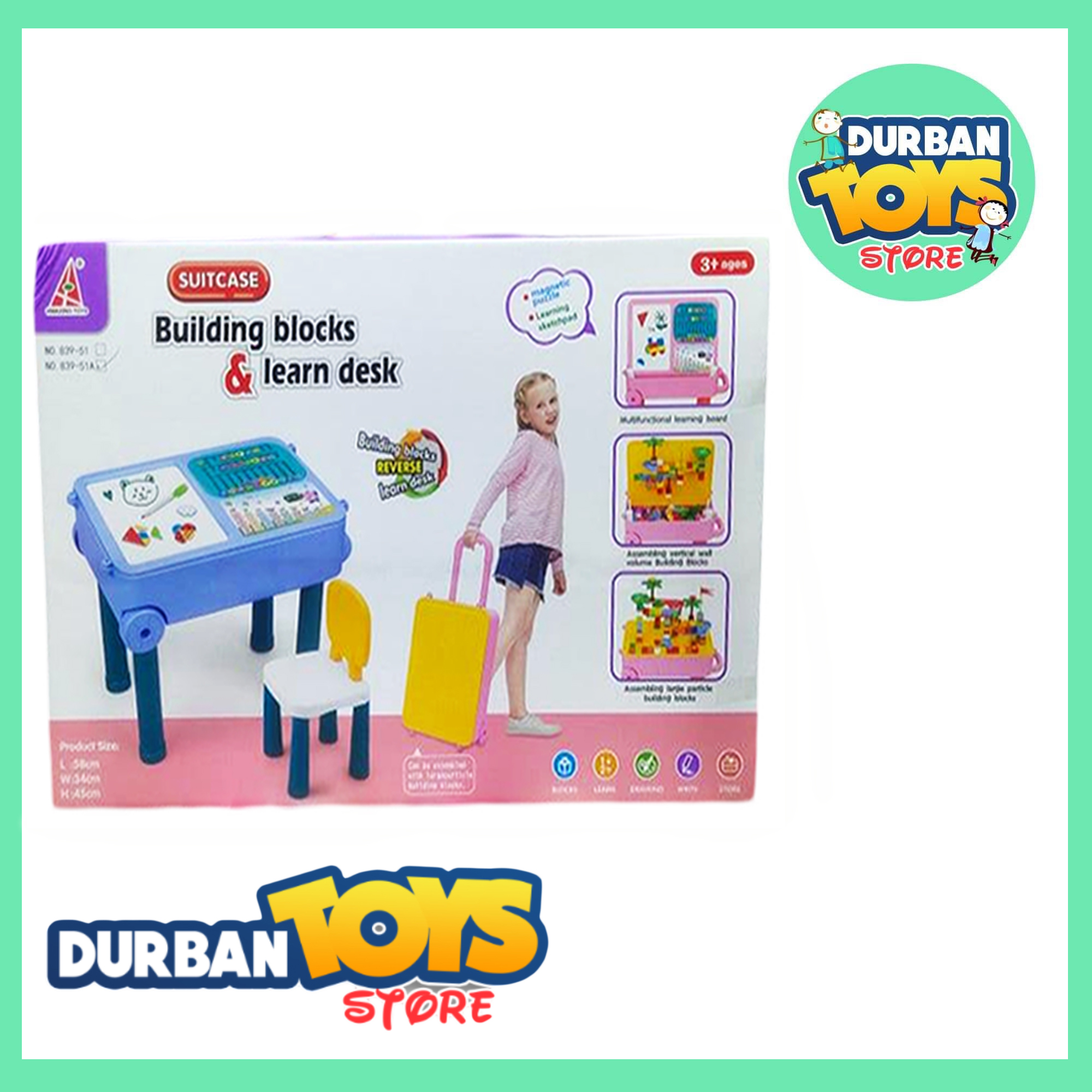 Children's Portable Suitcase Building Blocks & Learn Desk (Blue ...