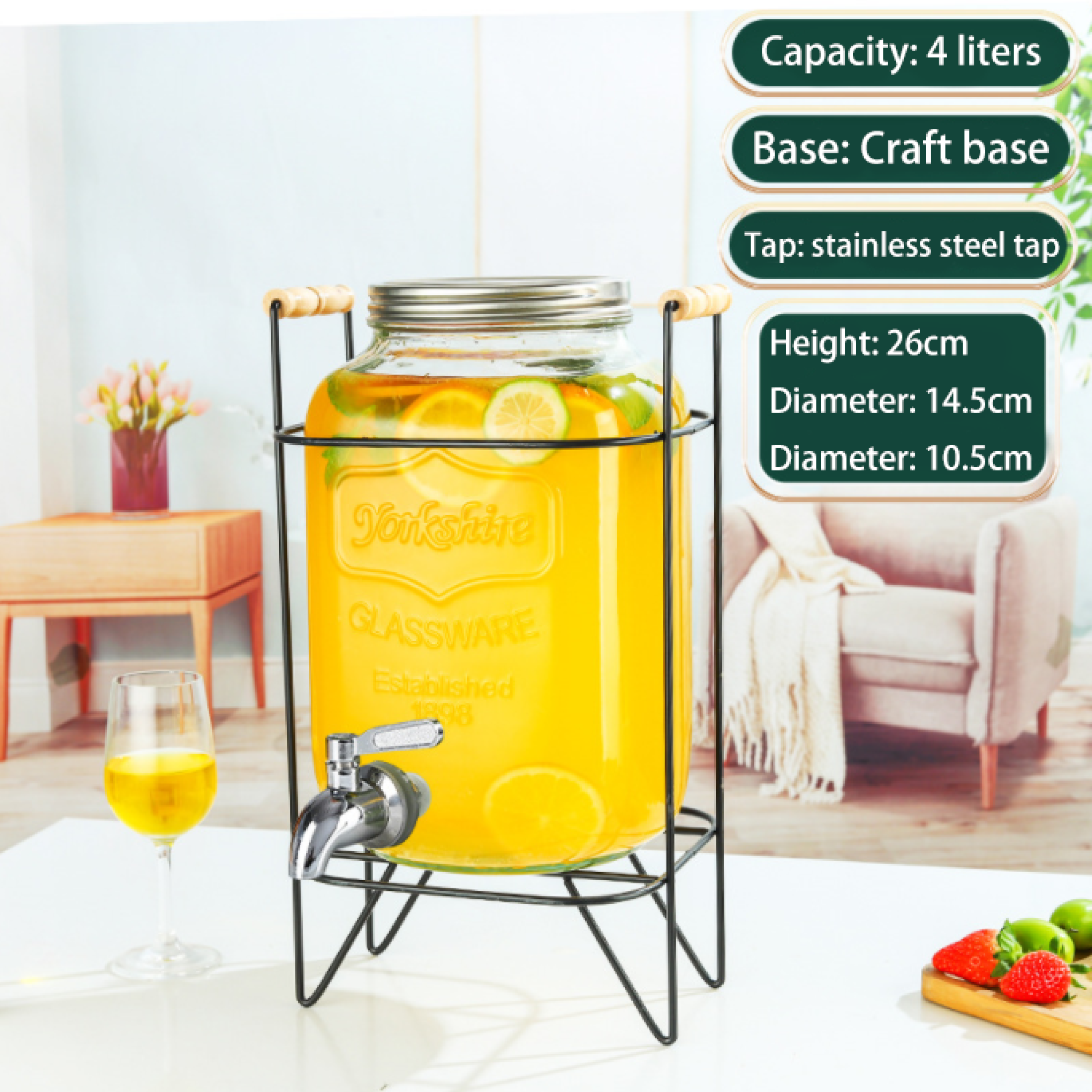 4L 5L 8L 10L Juice Beverage Glass Jar Dispenser With Stand And Faucet Water Pitcher Glass ...