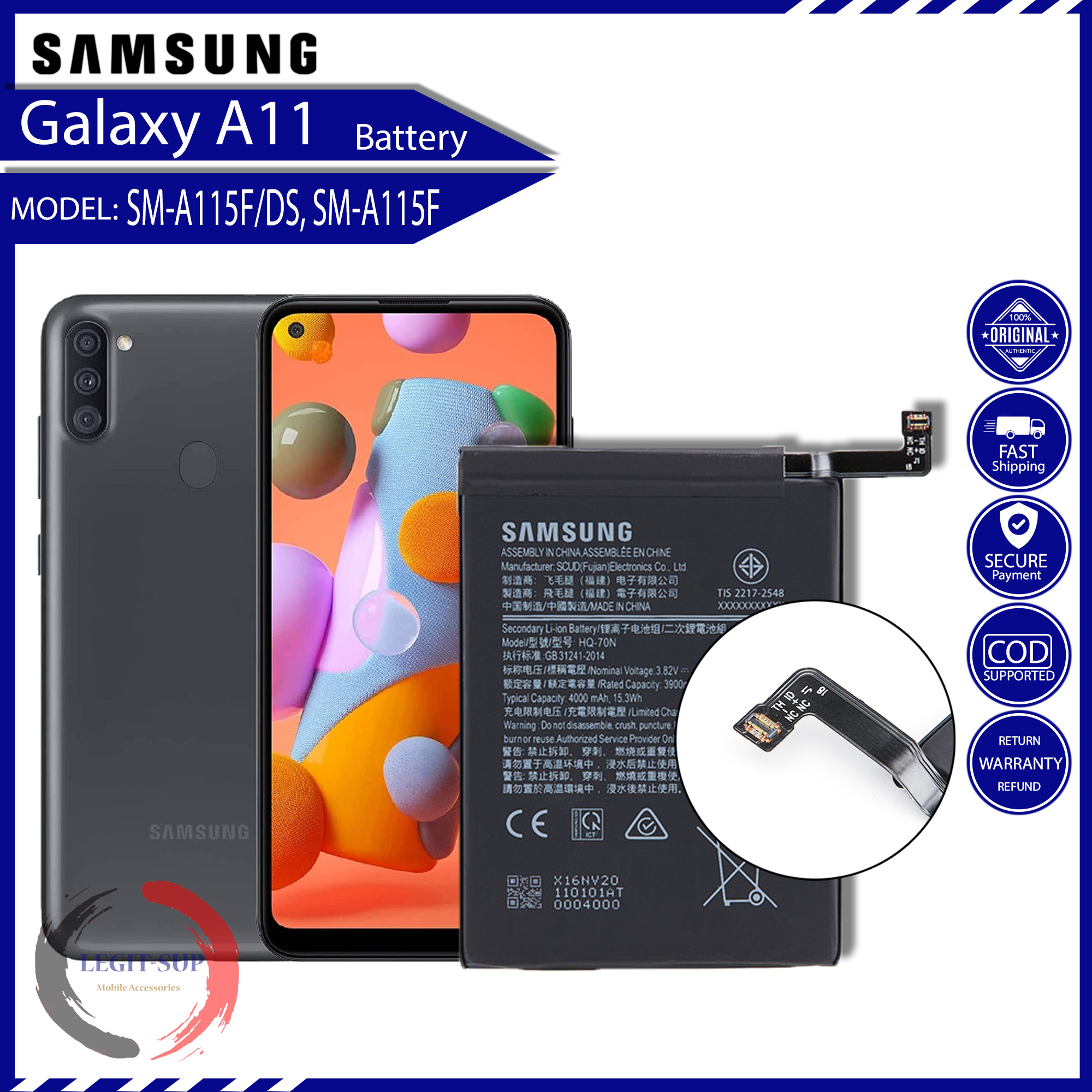 Samsung Galaxy A11 Battery A115, SM-A115, Model: HQ-70N 4000mAh ...