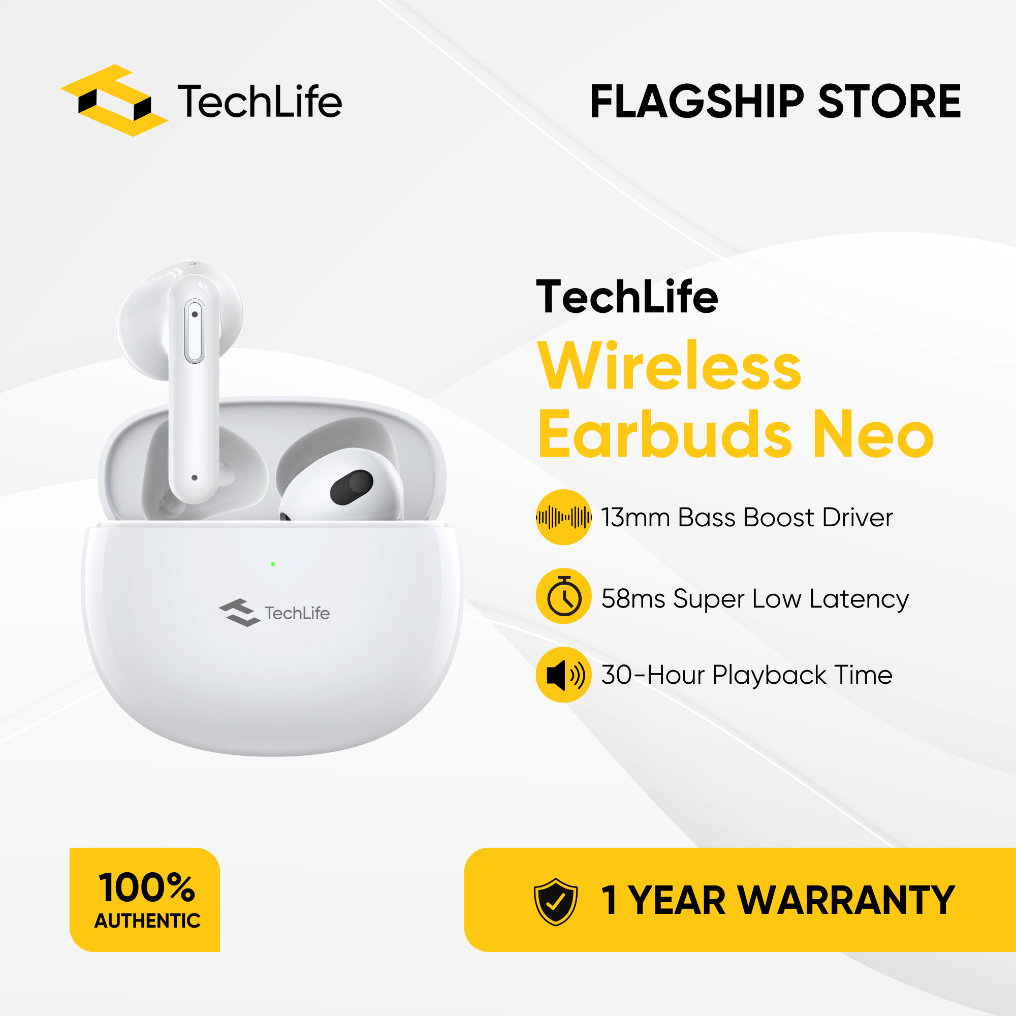 TechLife Wireless Earbuds Neo l IPX5 Water Resistance l Smart Touch ...