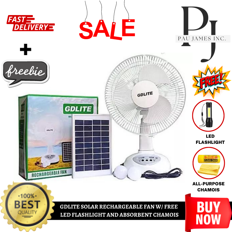 [Pau James Inc] GDLITE Solar Rechargeable Cooling Fan Rechargeable ...