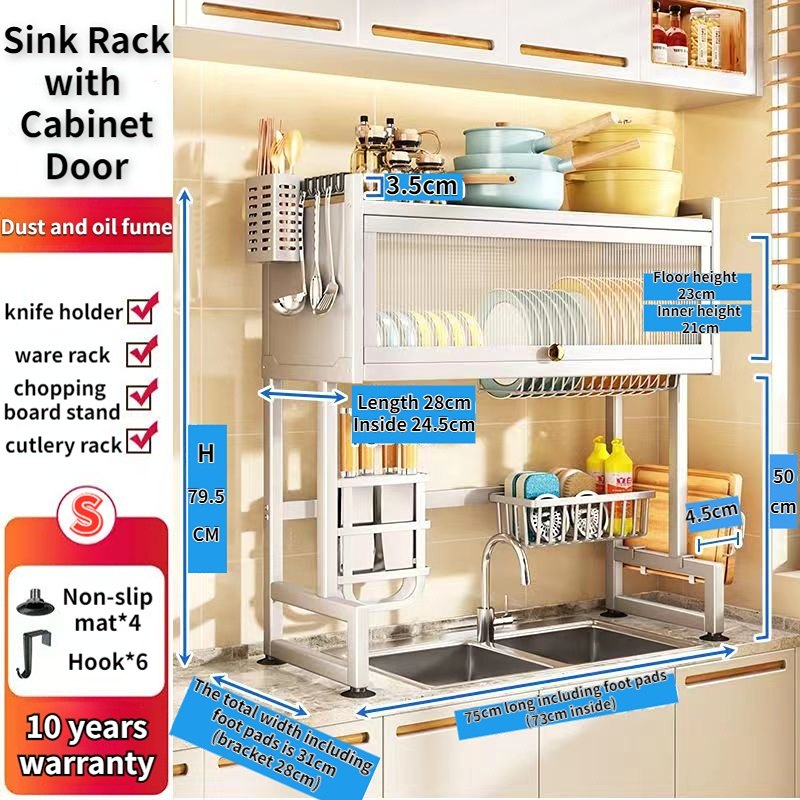 Metal Dish Cabinet Rack Dustproof Sink Rack With Cabinet Door Multi ...